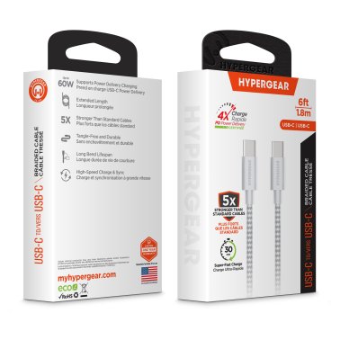 HyperGear 6 ft. 180cm USB-C to USB-C Braided Charge and Sync Cable ...