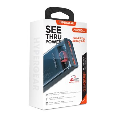 HyperGear 20000mAh Transparent 20W Single Port USB-C and 18W Dual Port ...